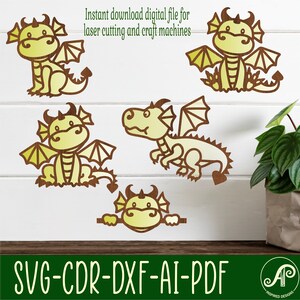 Cute Dragon Laser Cut File Shapes. 5 Two Layer Vector Files SVG, Ai ...