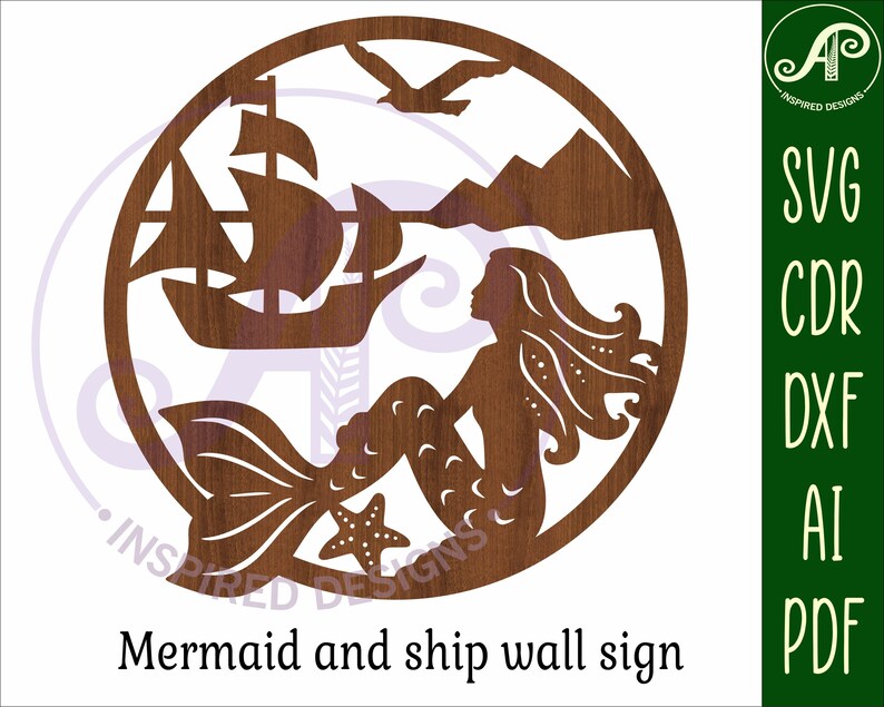 Mermaid & Ship Wall Art: Laser Cut SVG File (digital Download) - Etsy