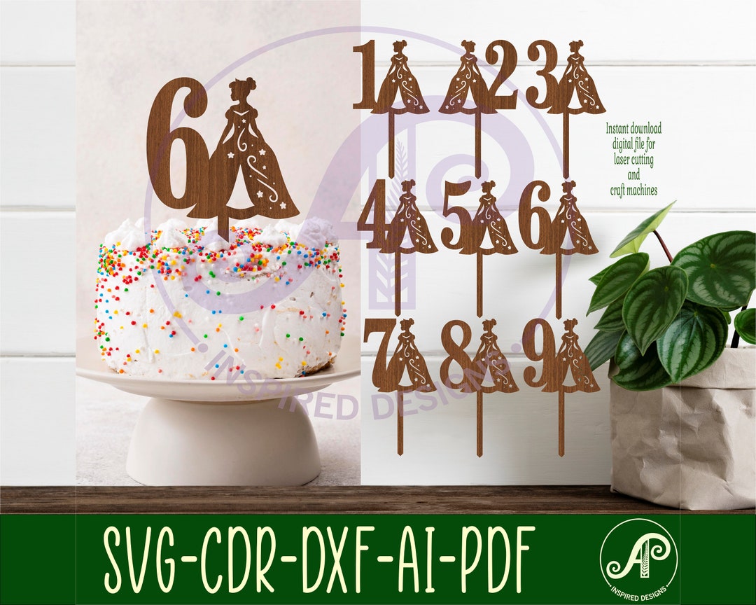 Princess Number Cake Topper Bundle, SVG Laser Cut, Instant Download Pdf ...