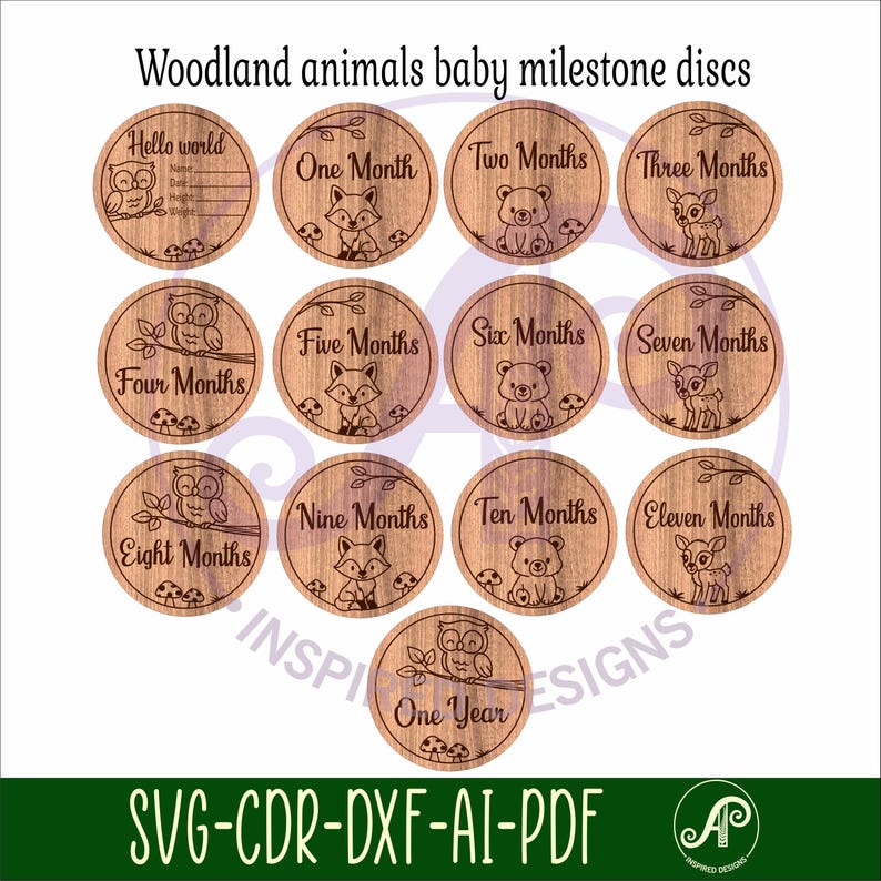 Woodland Animals Milestone Discs SVG: Nursery Theme Laser Cut Forest ...