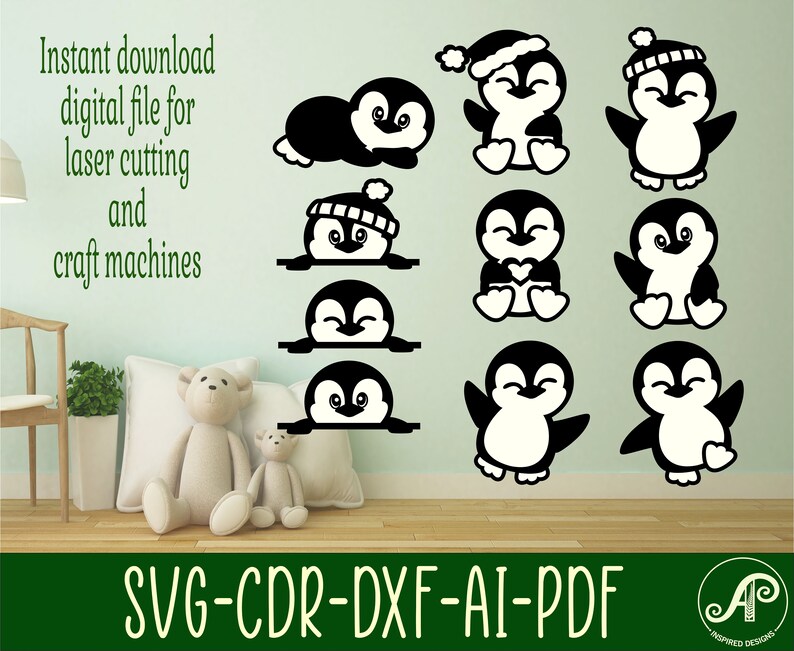 Penguins Laser Cut Files Bundle SVG, Penguin Shapes for Wall Art ...