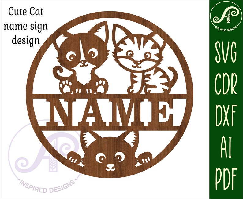 Cat Name Sign Laser Cut File SVG, Personalized Cats Wall Decor (digital ...