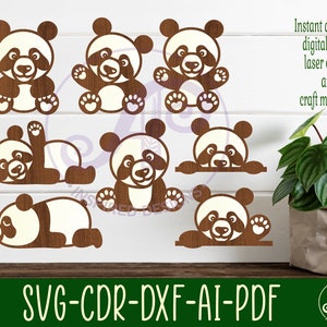 Panda Animal Laser Cut File Shapes. 8 Two Layer Vector Files SVG, Ai ...