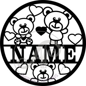 Teddy Bear Name Sign, SVG, Nursery Themed Door or Wall Hanger, Laser ...