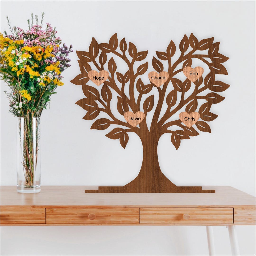 Family Tree Heart Shape Stand SVG Laser Cut Name Tree Design - Etsy
