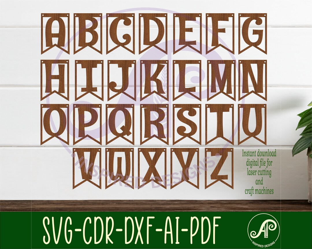 Alphabet Bunting Banner Flags SVG Laser Cut, Instant Download Pdf, Dxf ...