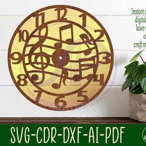 Music Wall Clock Laser Cut Files, SVG File. Vector File Ai, Cdr, Dxf ...