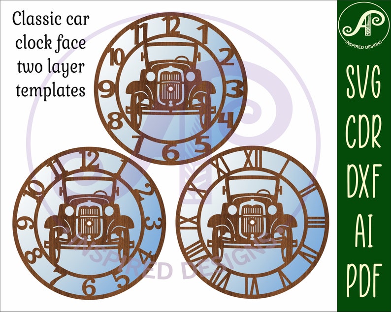 Vintage Car Wall Clock Laser Cut Files, SVG File. Vector File Ai, Cdr ...