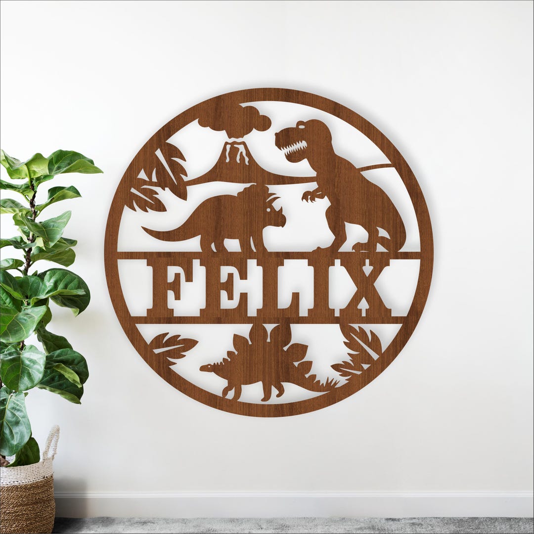 Dinosaur Name Sign SVG: Laser Cut Dino Nursery Personalized Wall Sign ...