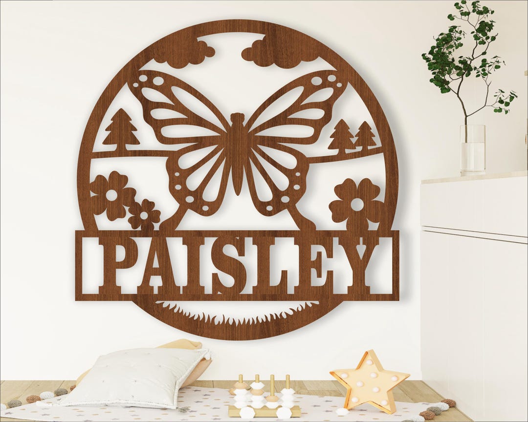 Butterfly Name Sign SVG, Butterfly Nursery Decor Sign, Laser Cut ...
