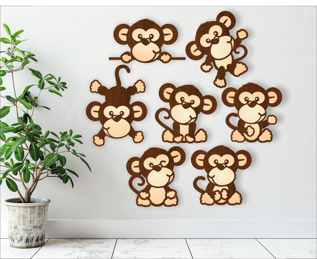 Monkey Laser Cut File Shapes. 7 Two Layer Vector Files SVG, Ai, Cdr, Dxf and Pdf Instant ...