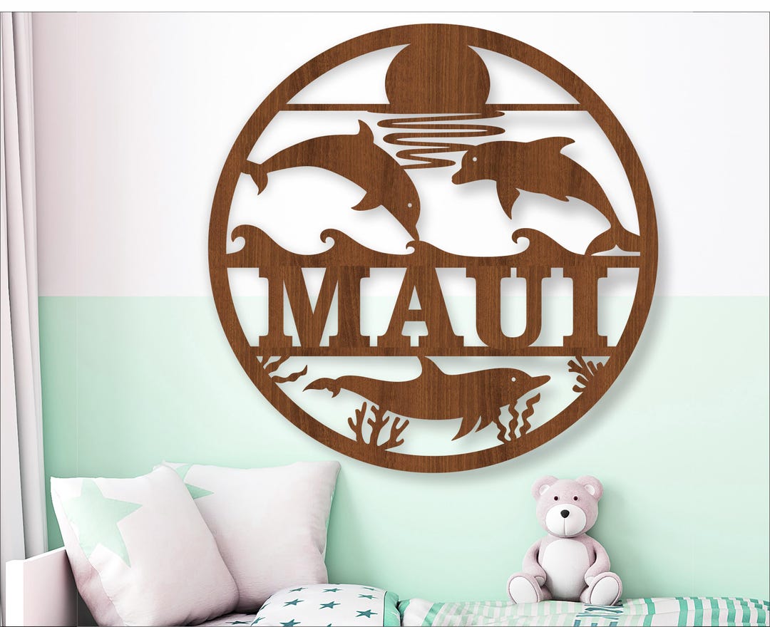 Dolphin Name Sign, SVG, Ocean Themed Door or Wall Hanger, Laser Cut ...
