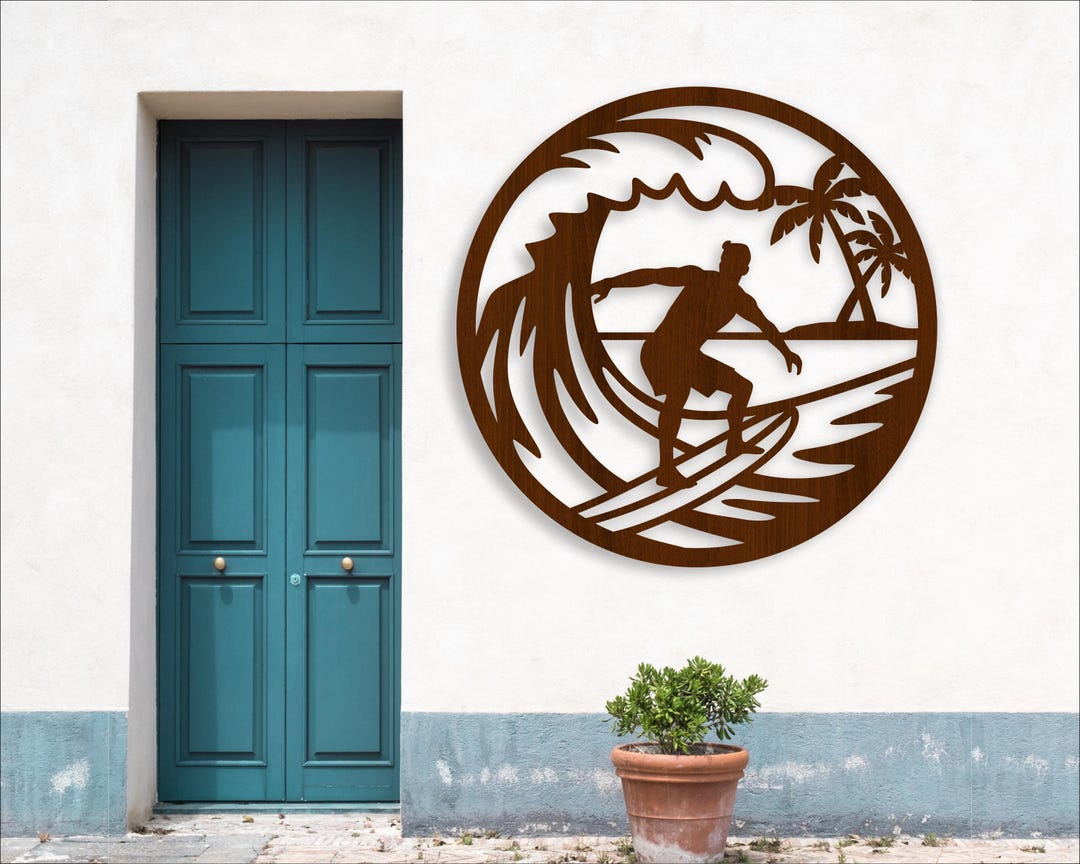 Surfer Male Wall Sign Laser Cut SVG File - Digital Download Beach Scene ...