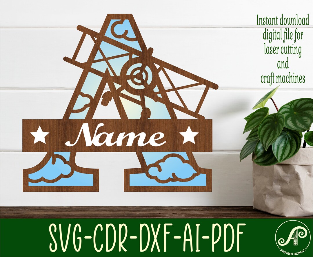 Airplane Monogram Letter Name Signs. 3 Layers SVG Laser Cut - Etsy