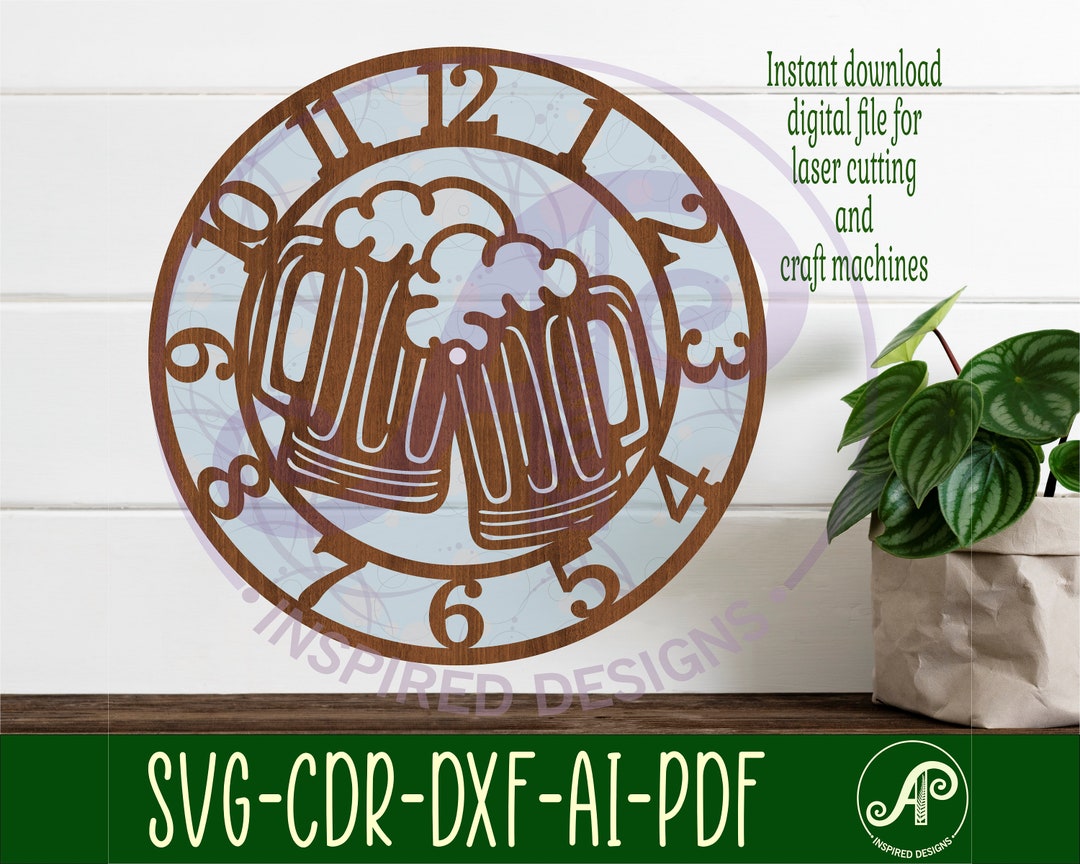Beer Wall Clock Laser Cut Files, SVG File. Vector File Ai, Cdr, Dxf ...