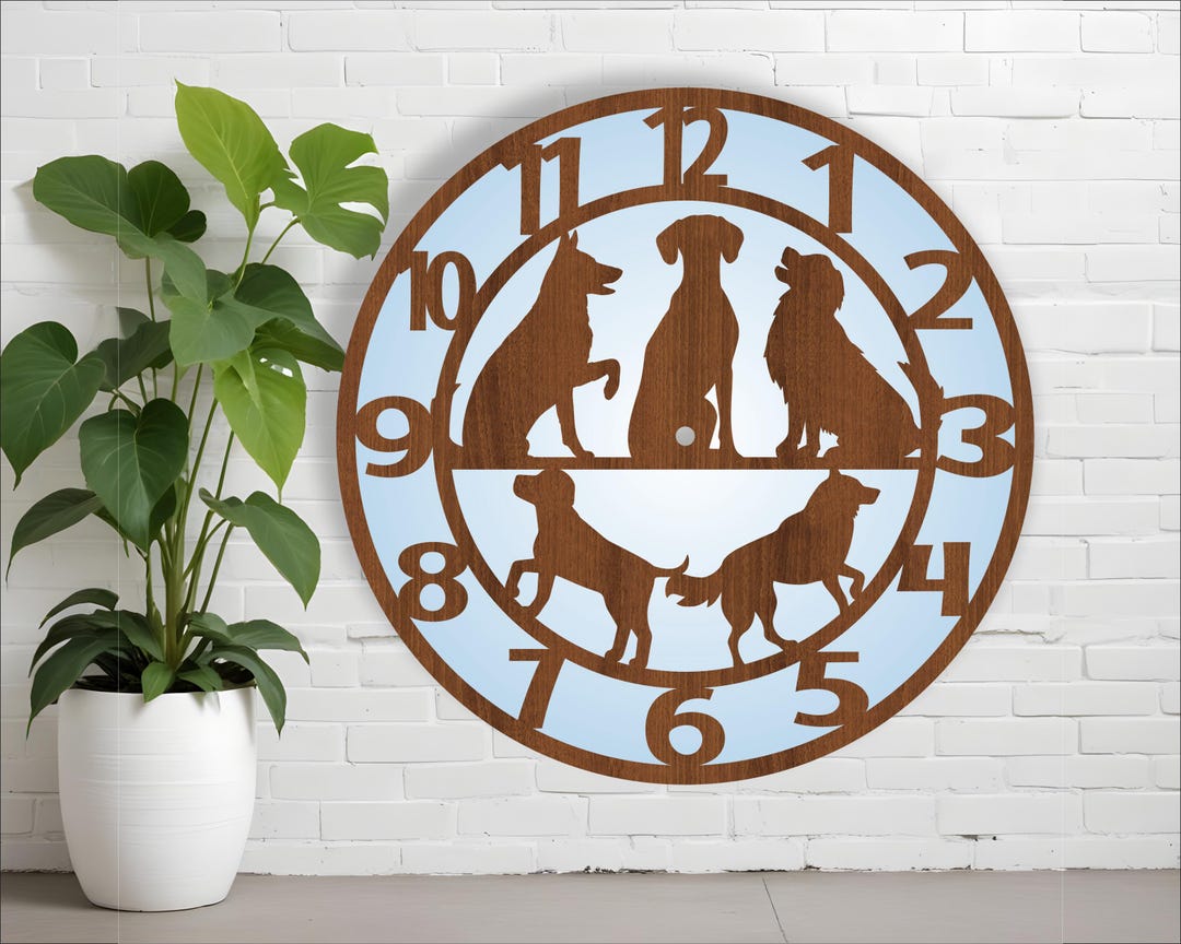 Dogs Clock Laser Cut Files, SVG File. Vector File Ai, Cdr, Dxf Instant ...