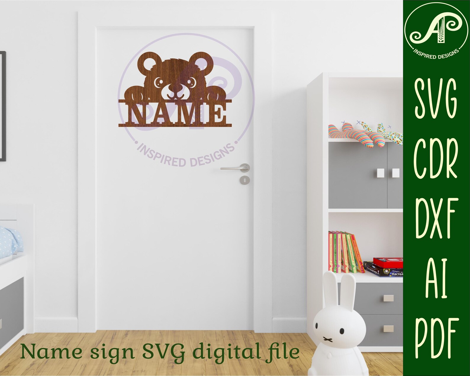 Bear Name Sign SVG, Laser Cut Personalized Teddy Bear Nursery Decor ...