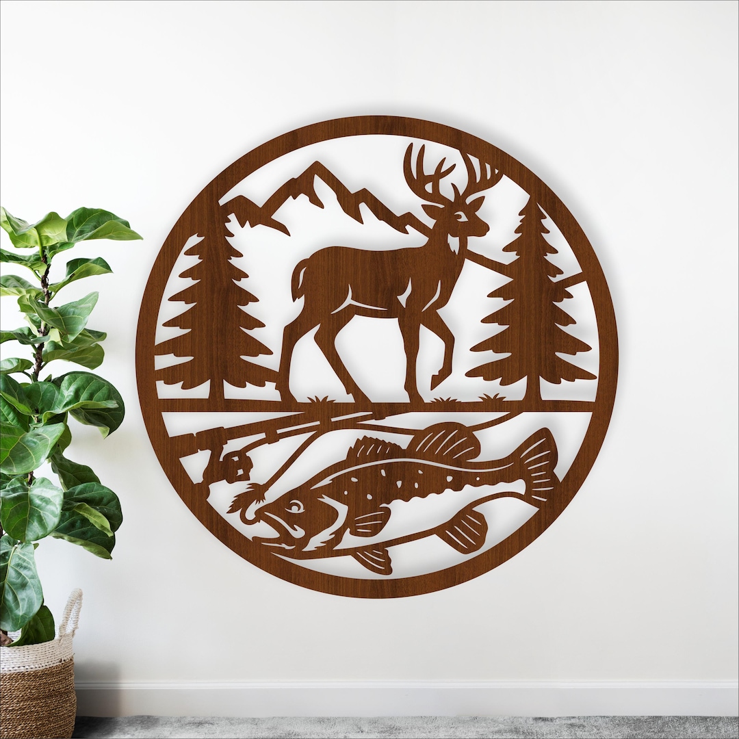 White Tail Deer and Bass Fish Sign - Hunting and Fishing Laser Cut ...
