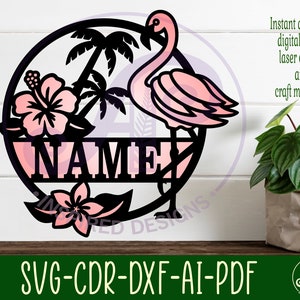 Flamingo Name Sign, SVG, Bird Themed Wall Decor Sign, Laser Cut ...
