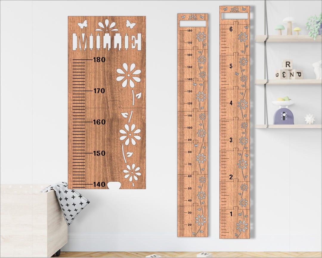 Floral Height Chart for Kids: Personalized Laser Cut Ruler SVG (digital ...