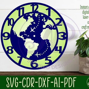 World Travel Wall Clock Laser Cut Files, SVG File. Vector File Ai, Cdr ...
