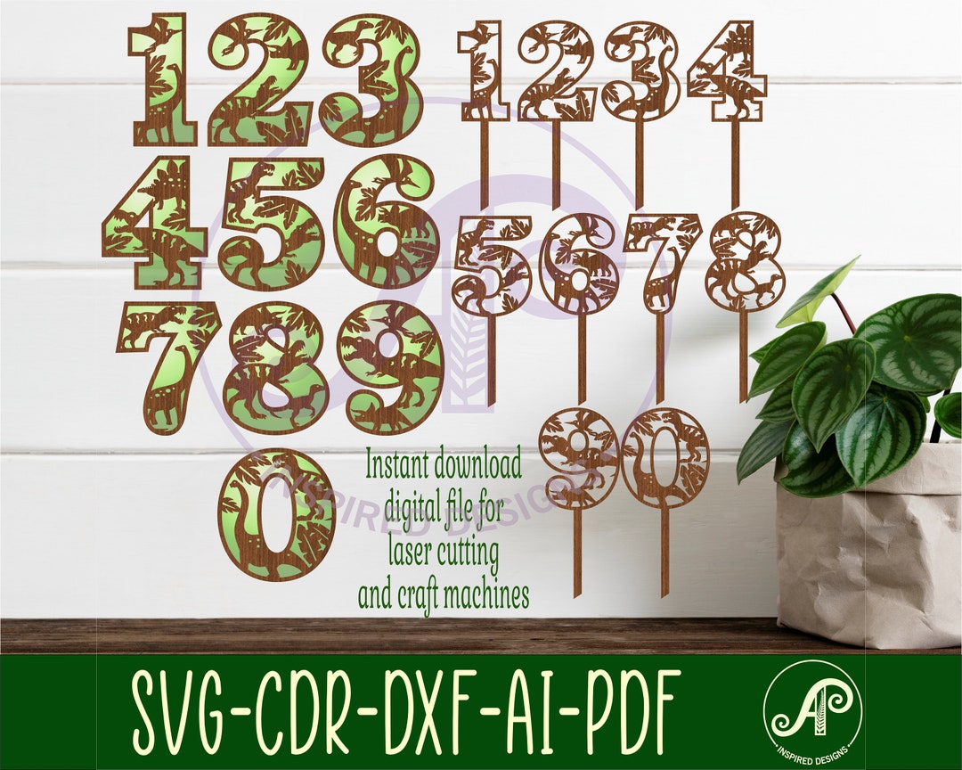 Dino Numbers Set for Wall and Cake Toppers. SVG File Vector File Ai ...