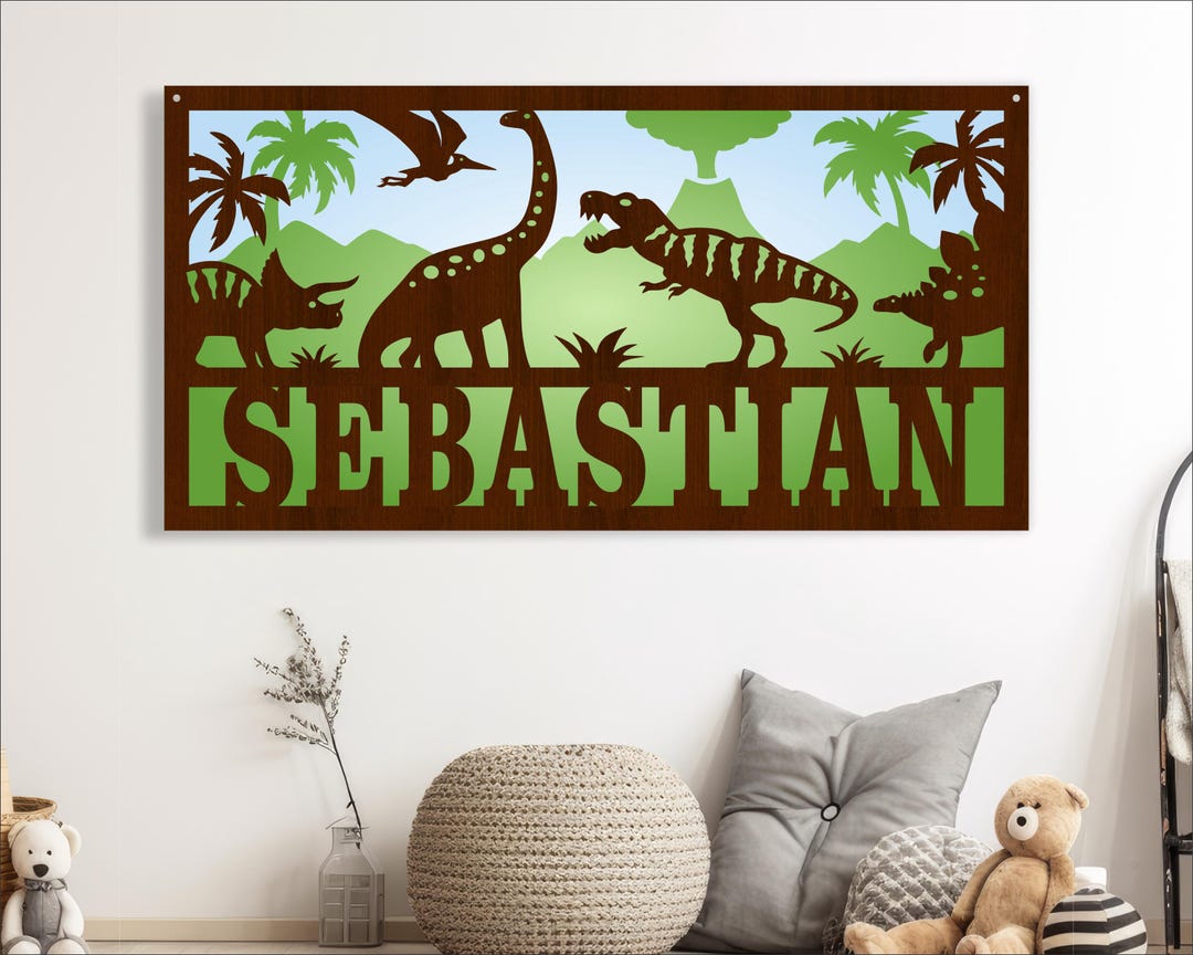 Dinosaur Name Sign: 3-layer Dino Decor, Laser Cut Template (digital ...