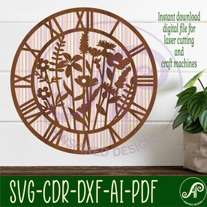 Wild Flower Wall Clock Laser Cut Files, SVG File. Vector File Ai, Cdr ...