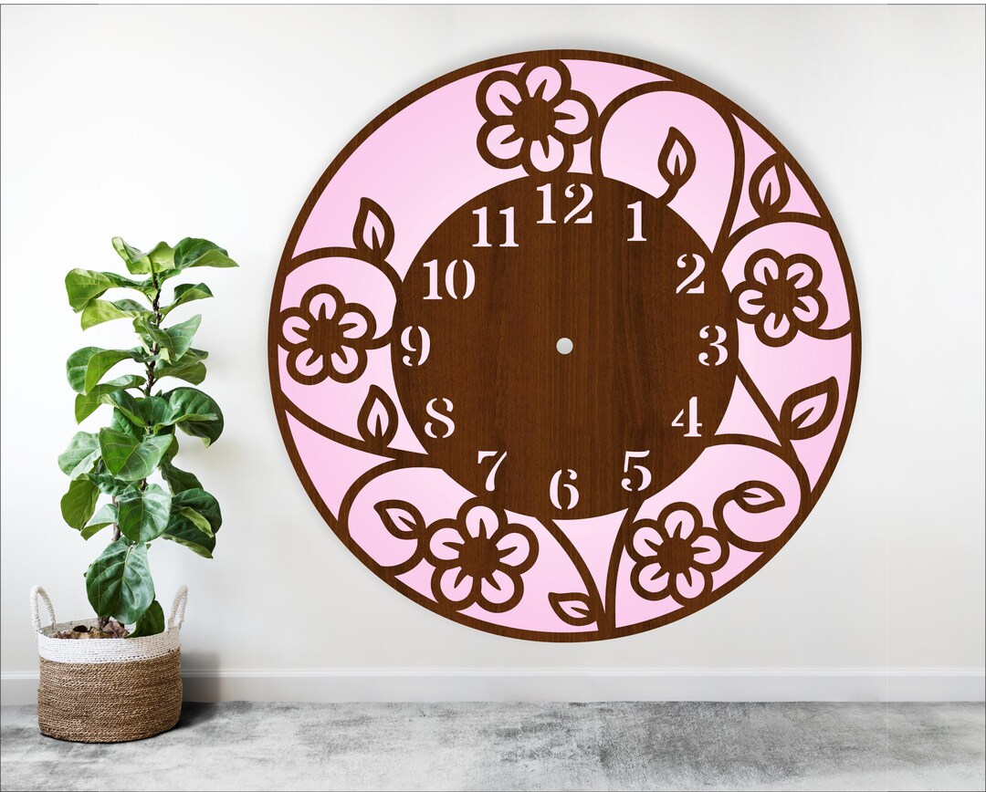 Vine Flower Clock Design Laser Cut Files - SVG File. Vector File ...