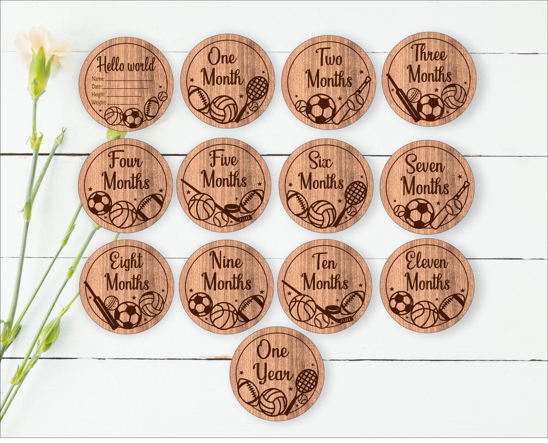 Sports Balls Monthly Milestone Discs Laser Engraved SVG Files -digital ...