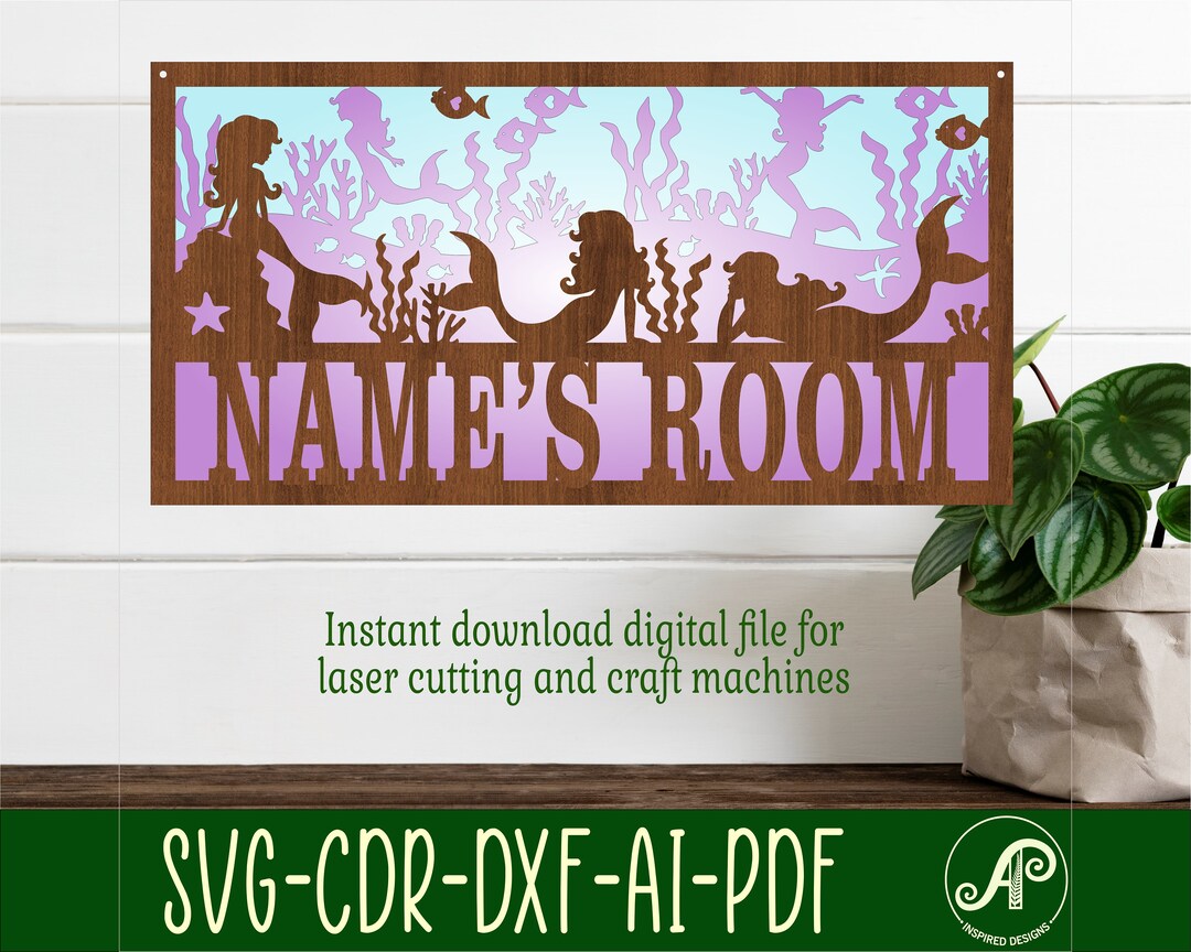 Mermaid Scene 3 Layer Name Sign SVG, Underwater Décor Themed Wall Art ...