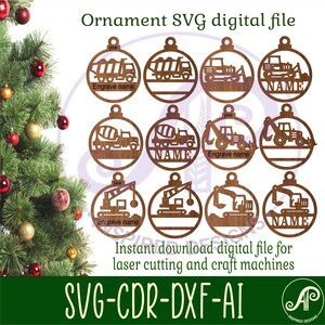 Construction Vehicles Christmas Ornaments, 6 Designs SVG Laser Cut ...