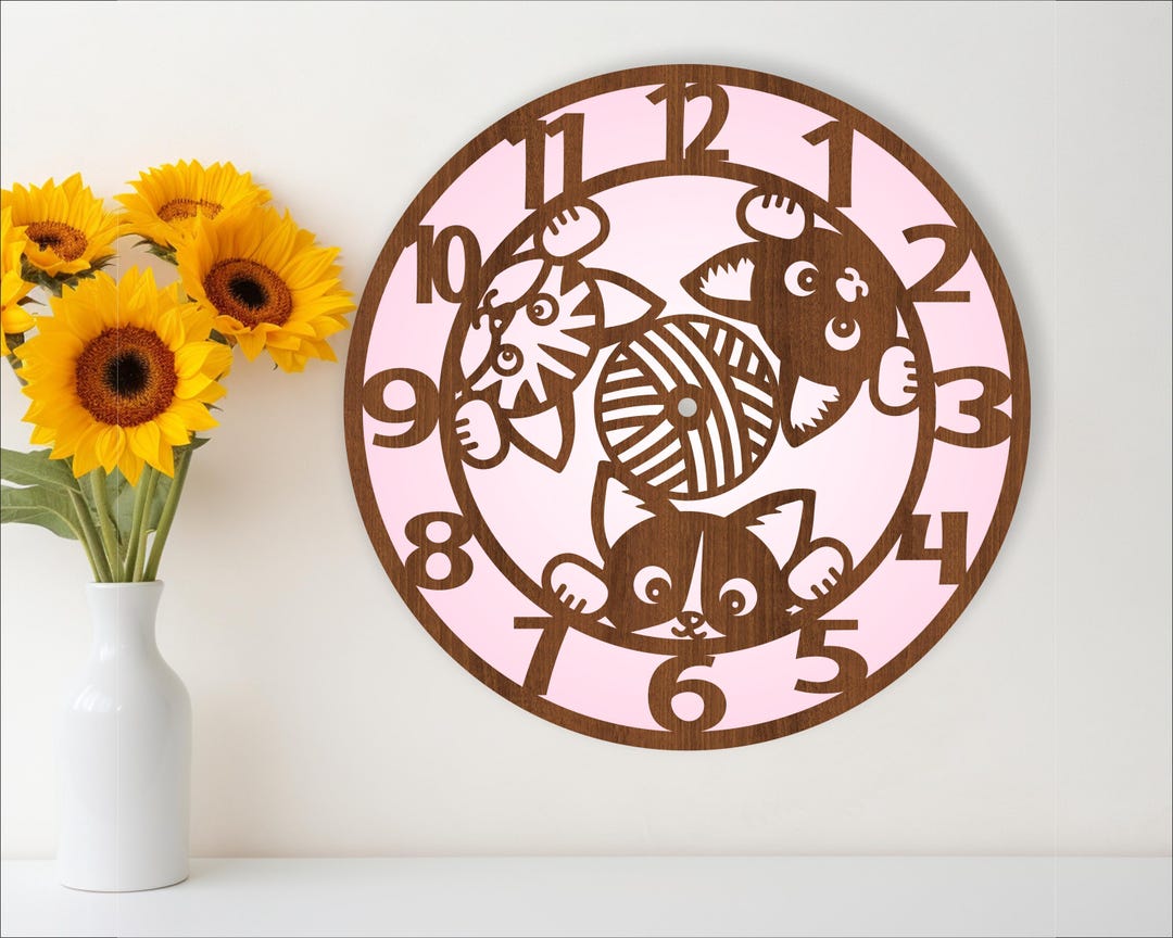 Cats Wall Clock Laser Cut Files, SVG File. Vector File Ai, Cdr, Dxf ...