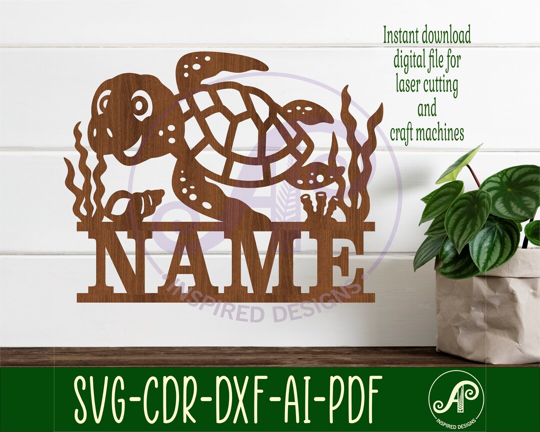 Turtle Name Sign Svg Laser Cut Template, Door or Wall Hanger, Svg, Ai ...