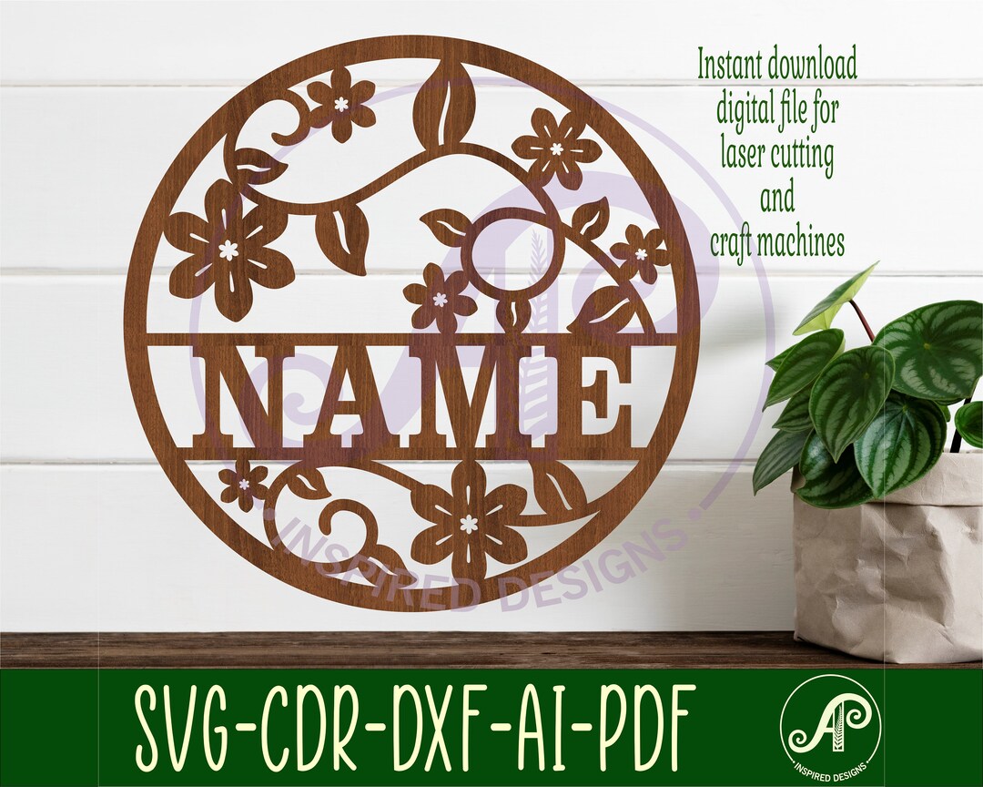 Vine Flowers Name Sign SVG Laser Cut Template, Door or Wall Hanger ...
