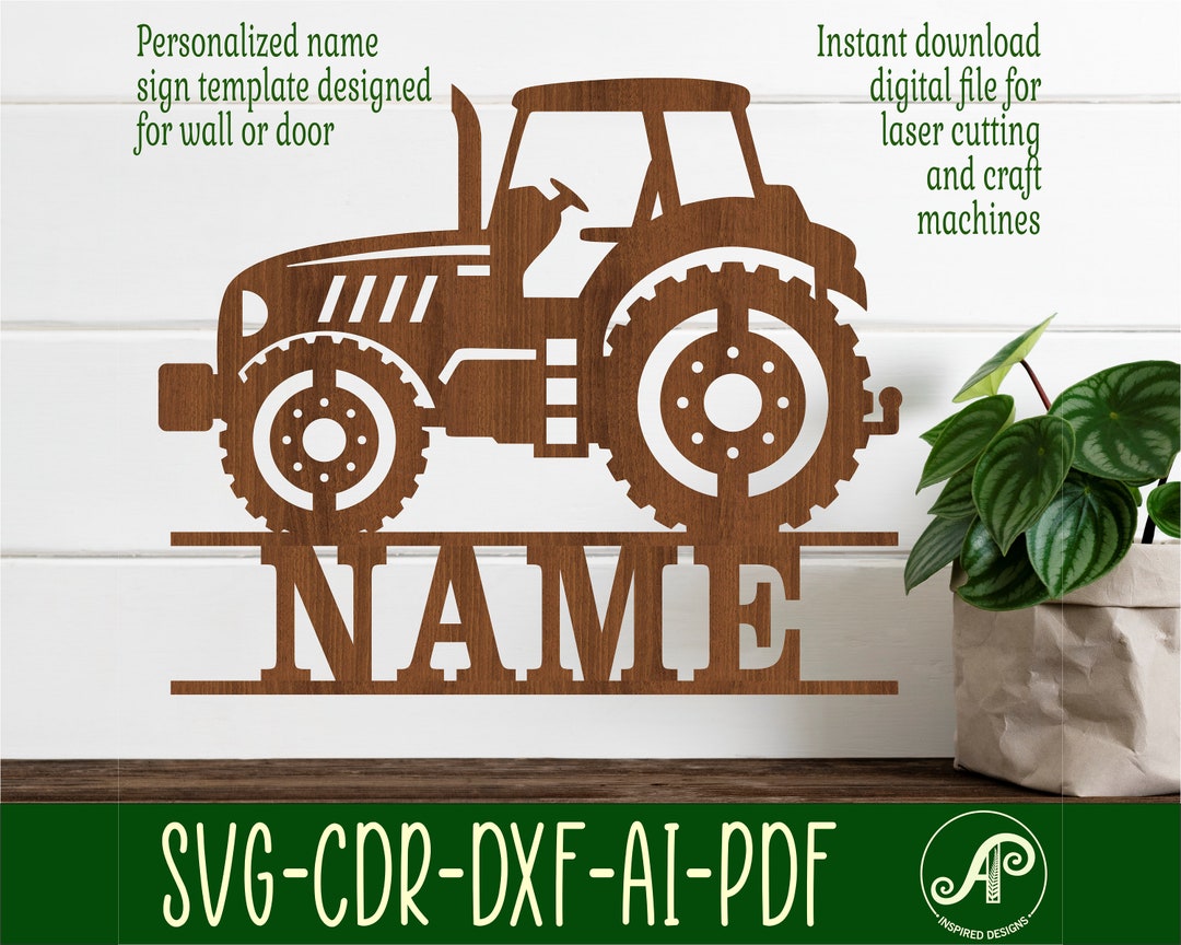 Buy Tractor Name Sign SVG Laser Cut Template, Door or Wall Hanger ...