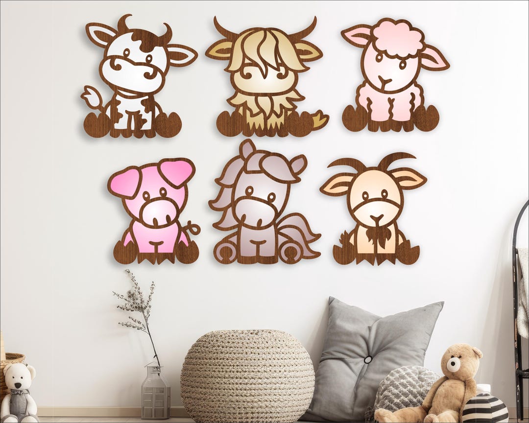 Farm Animal Laser Cut File Shapes. 6 Two Layer Vector Files SVG, Ai ...