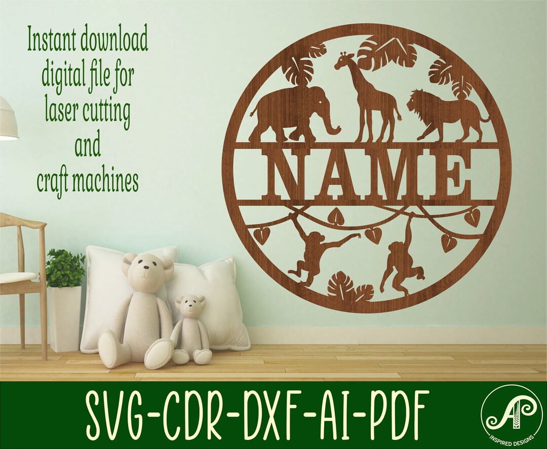 Wild Animals Name Sign SVG Animal Themed Door or Wall - Etsy
