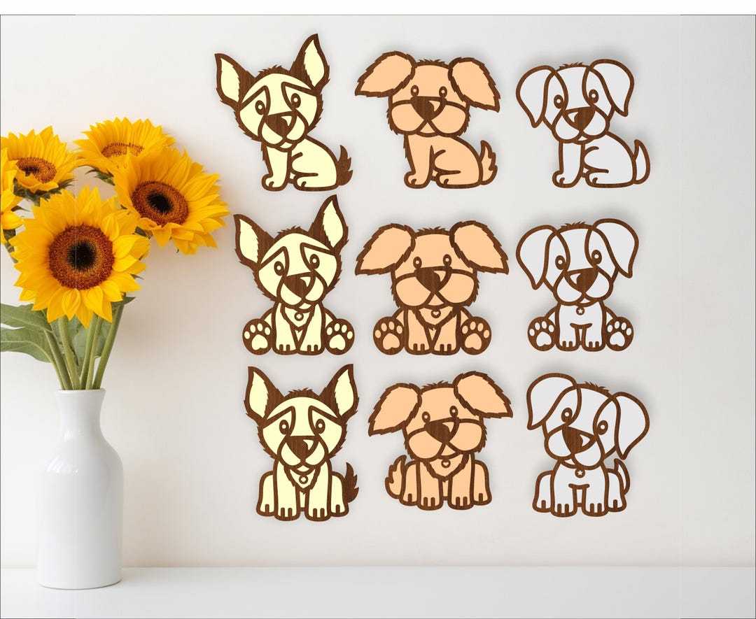 Cute Dog Laser Cut File Shapes. 3 Dogs in 3 Positions, Two Layer Vector ...