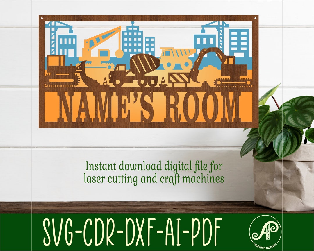 Construction Scene 3 Layer Name Sign SVG, Digger Décor Themed Wall Art ...