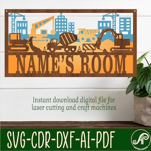 Construction Scene 3 Layer Name Sign SVG, Digger Décor Themed Wall Art ...