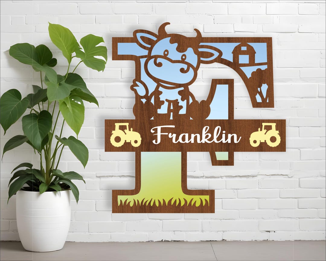 Cute Cow Monogram Letter Name Signs. 3 Layers SVG Laser Cut Template ...