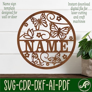 Butterfly Name Sign SVG, Nature Themed Door or Wall Hanger, Laser Cut ...
