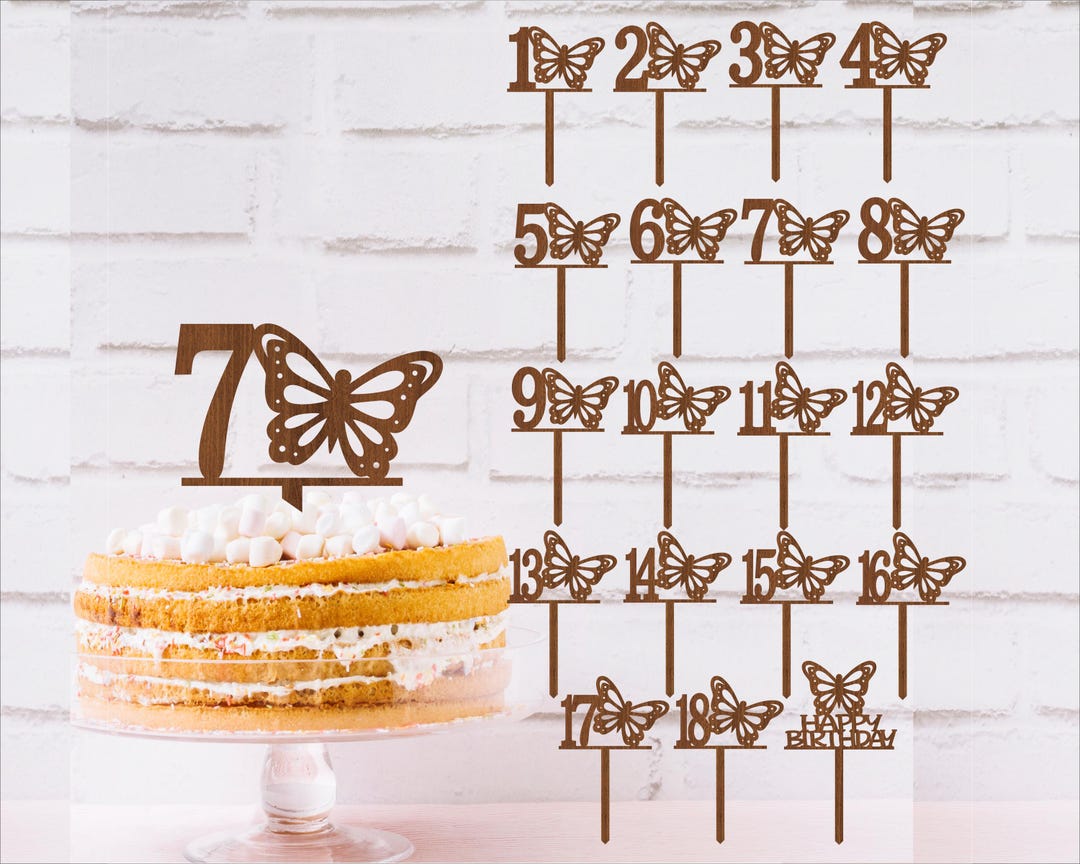 Butterfly Number Cake Topper Bundle, SVG Laser Cut, Instant Download ...