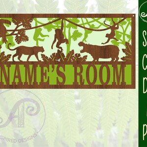 Jungle Scene 3 Layer Name Sign SVG, Animal Décor Themed Door or Wall ...