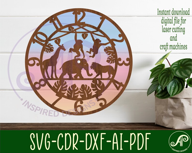 Safari Animal Wall Clock Laser Cut File (digital Download) - Etsy