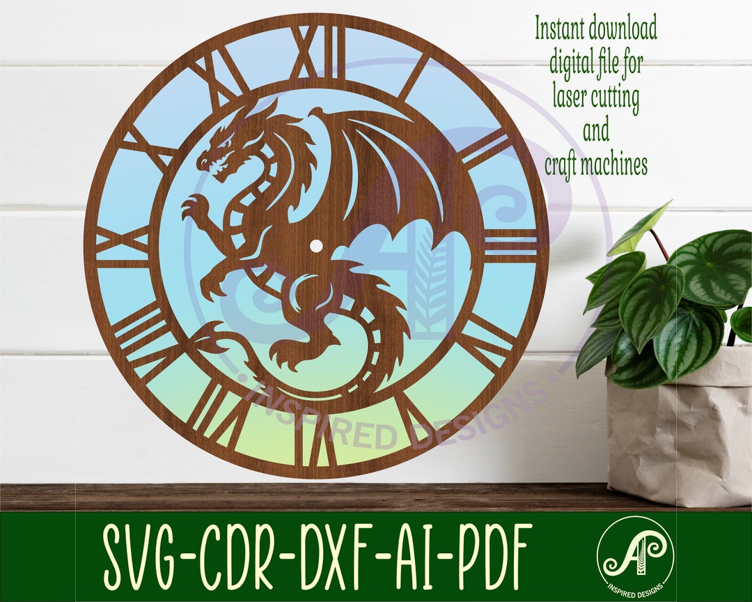 Dragon Wall Clock Laser Cut Files, SVG File. Vector File Ai, Cdr, Dxf ...