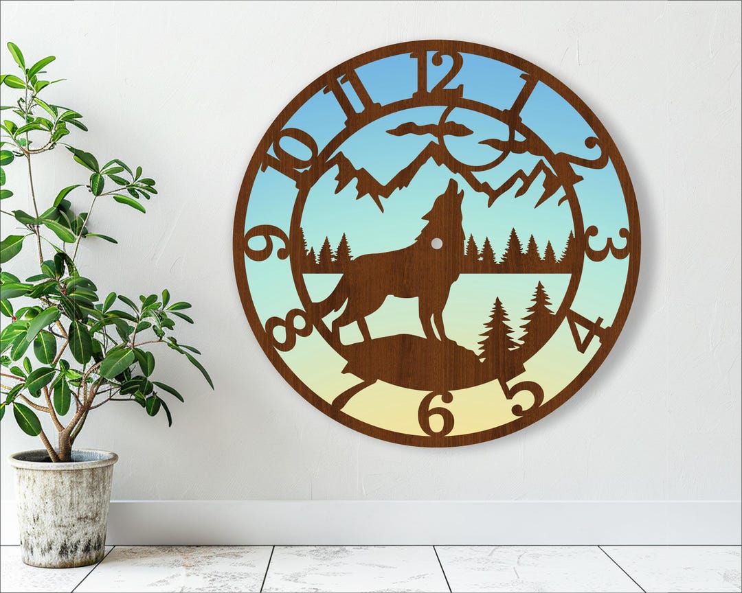 Wolf Wall Clock Laser Cut Files, SVG File. Vector File Ai, Cdr, Dxf Instant Download Digital ...