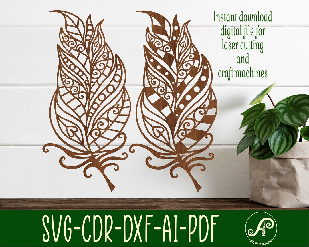 Feder mit Wirbeln, zwei Designs SVG-Datei. Vektordatei ai, cdr, dxf ...