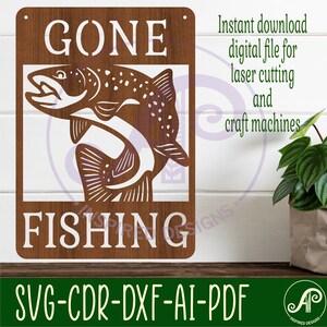 Gone Fishing Wall Sign SVG Vector File Ai, Cdr, Dxf Instant Download ...